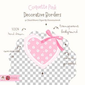 Whimsical Hand-drawn Valentine's Pink Ribbon Frame Clipart Set SVG PNG ...