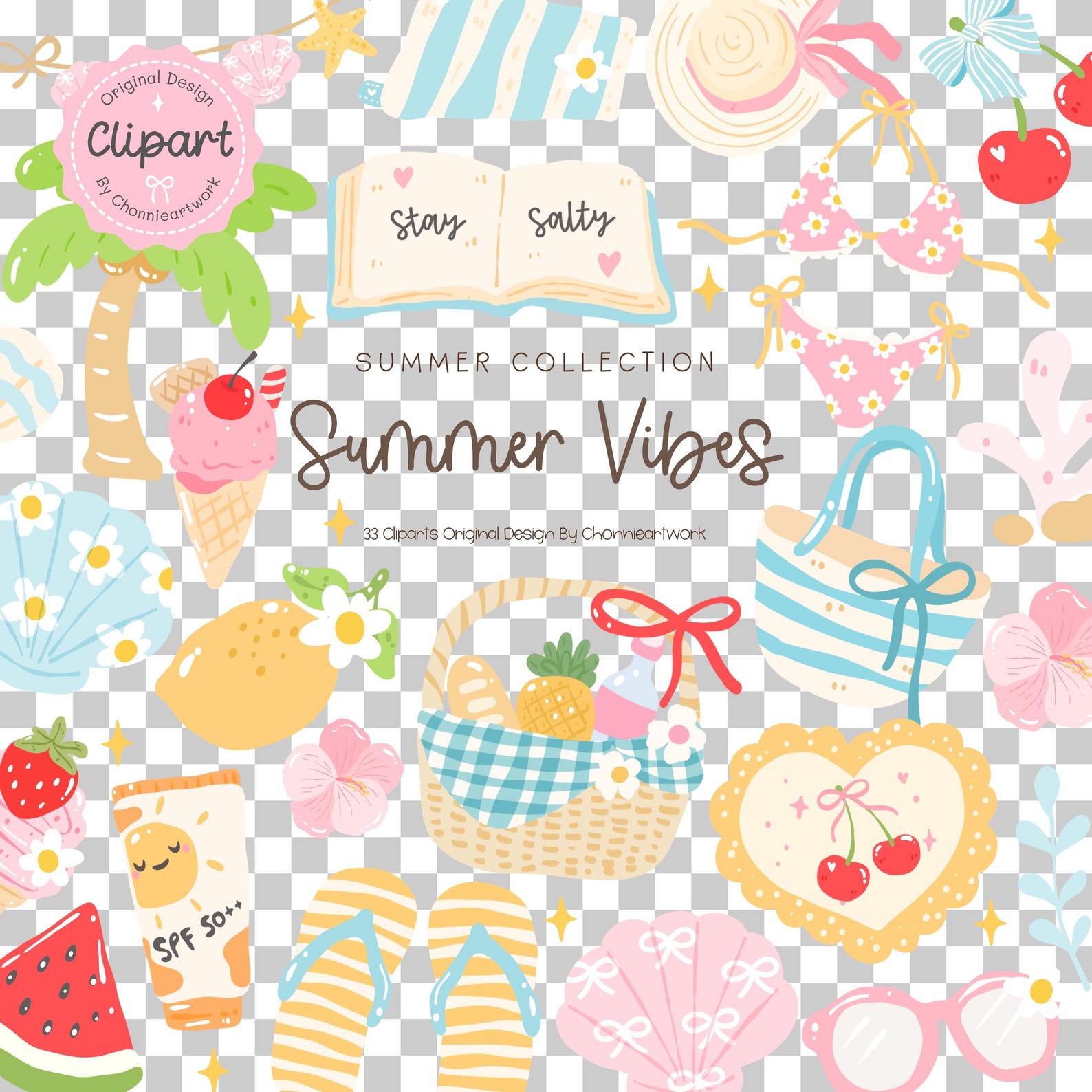 Girly Cute Summer PNG Clipart Set Cute, Summer Girly Clipart, Summer ...