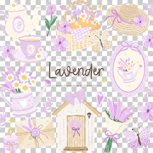 Lavender Cottagecore Clipart Set, Pastel Spring Floral Bundle, Teapot ...