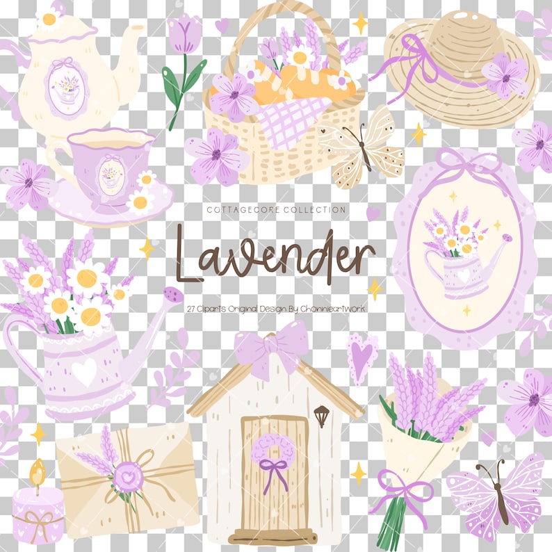 Lavender Cottagecore Clipart Set, Pastel Spring Floral Bundle, Teapot ...