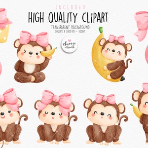 Baby Girl Monkey Clipart, Monkey Birthday Clipart,baby Shower Clipart ...
