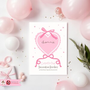 Whimsical Hand-drawn Valentine's Pink Ribbon Frame Clipart Set SVG PNG ...