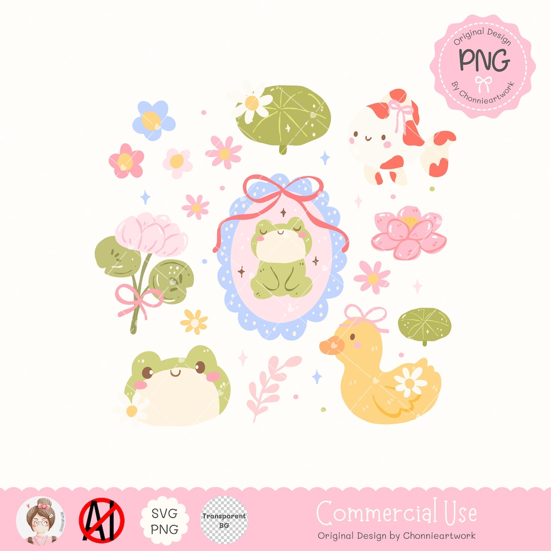 Kawaii Frog Pond PNG Clipart | Pastel Duck Lily Pad Lotus Flower Koi ...