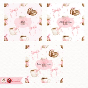 Coffee Lover Seamless Patterns, Coquette Coffee Pattern, Coffee Bow ...