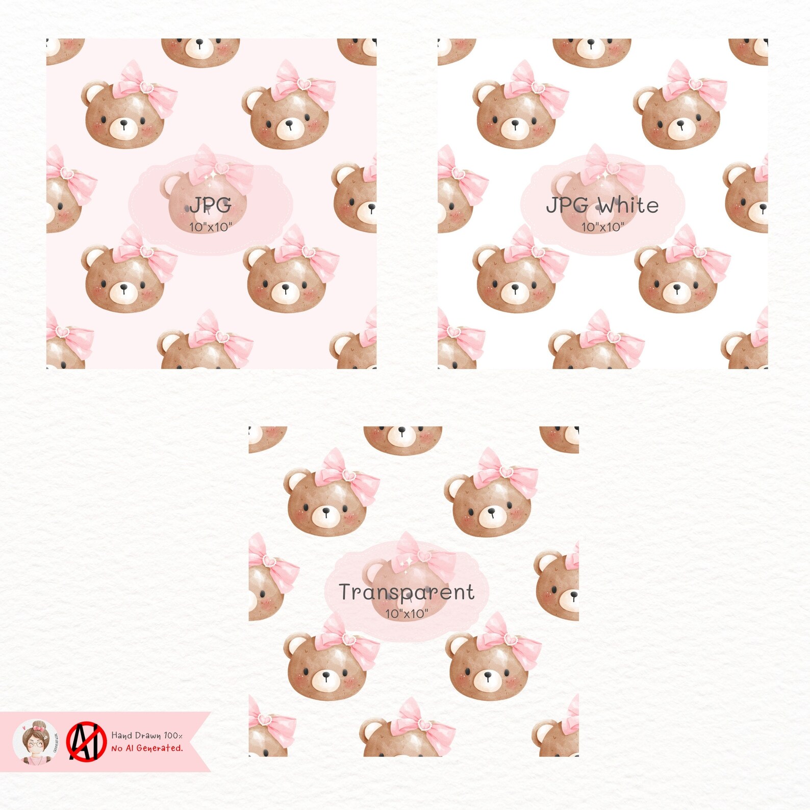 Coquette Teddy Bear Seamless Patterns, Teddy Bear Pattern, Teddy Bear ...