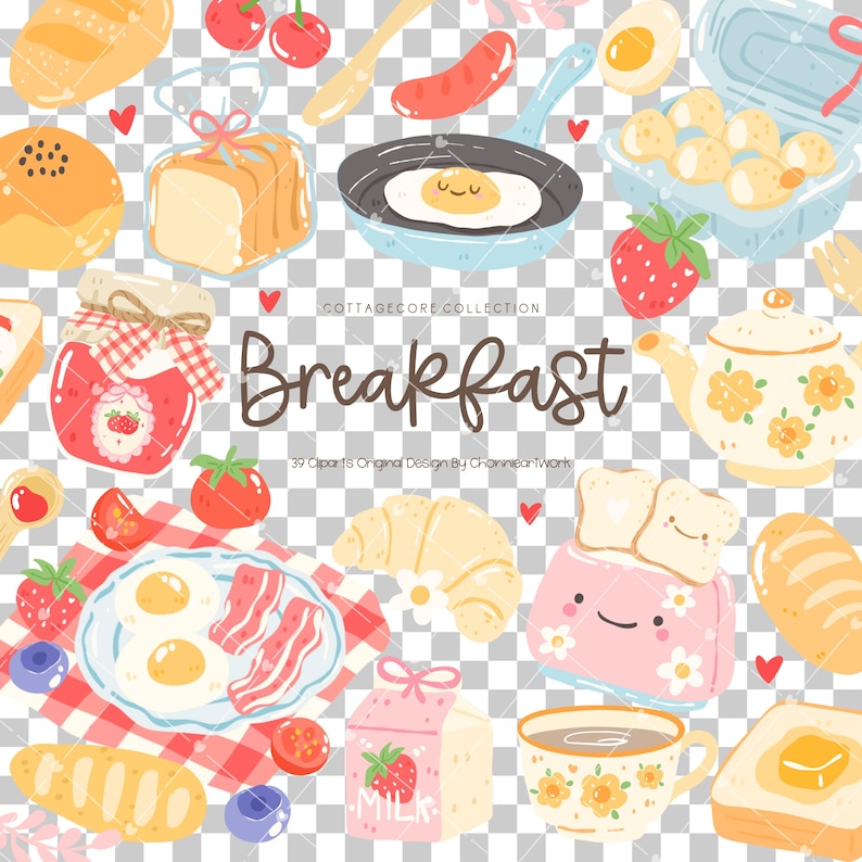 Cottagecore Breakfast Clipart Set Cute Kawaii Morning Food Illustration ...