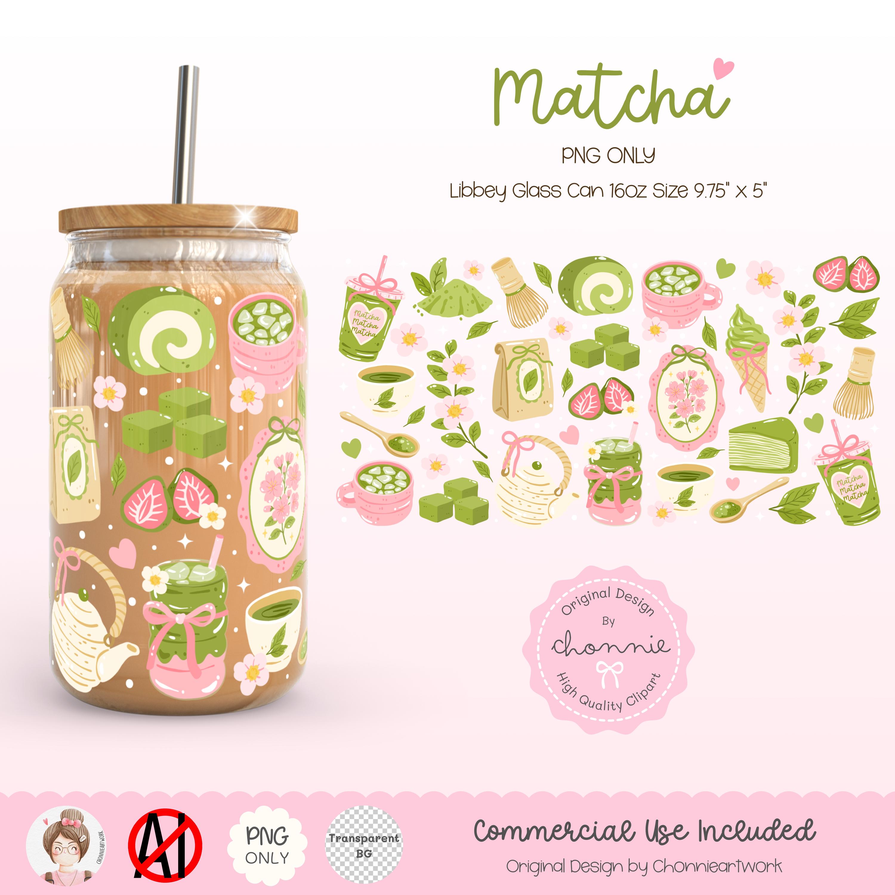 Matcha Girly Glass Can Wrap PNG, Kawaii Matcha Cup Wrap, Matcha Lovers ...