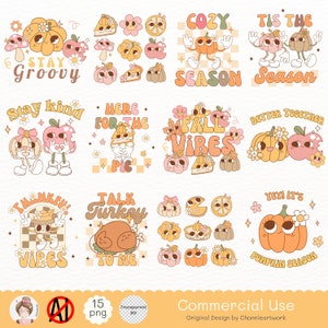 Groovy Autumn Clipart Bundle , Retro Autumn Clipart, Thanksgiving Day ...