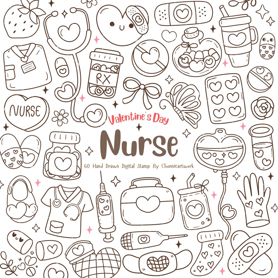 Groovy Valentine's Day Nurse Digital Stamp Doodle Coloring Retro Nurse ...