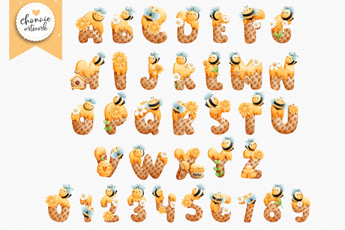 Honeybee Alphabets and Number Bee Font Bee Alphabetanimal - Etsy