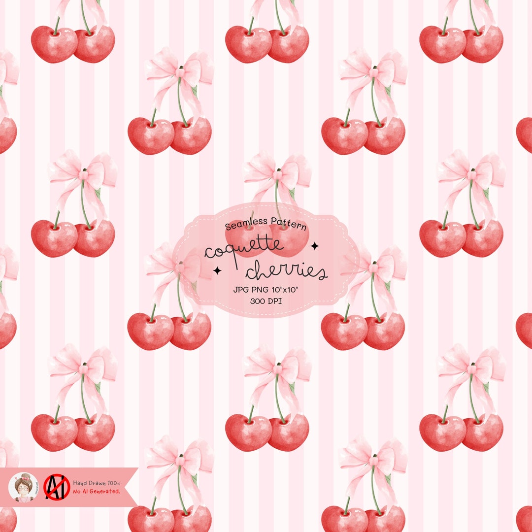 Coquette Ribbon With Cherries Seamless Pattern, Coquette Cherries ...