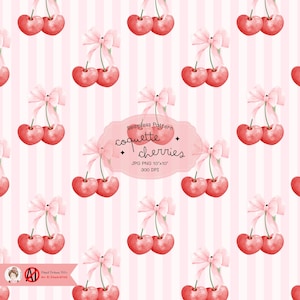 Coquette Ribbon With Cherries Seamless Pattern, Coquette Cherries ...