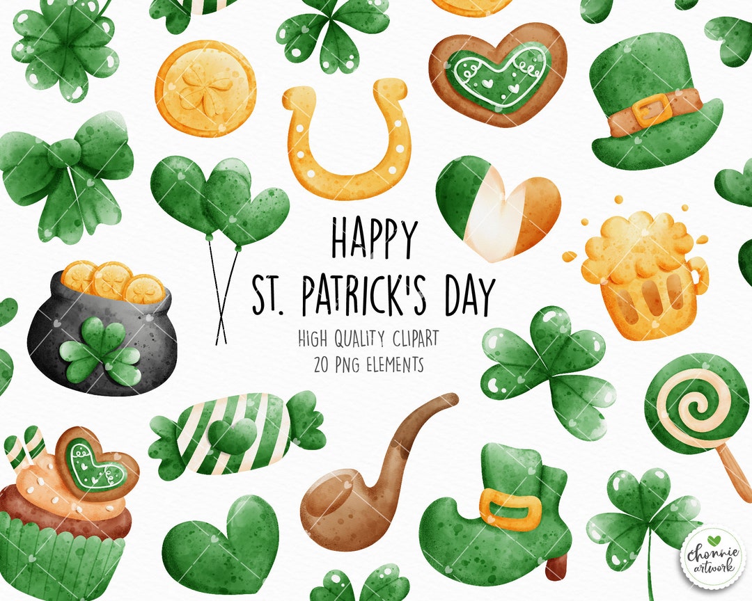 Watercolor St Patricks Day Clipart, Cute Shamrock Clipart, Clovers ...