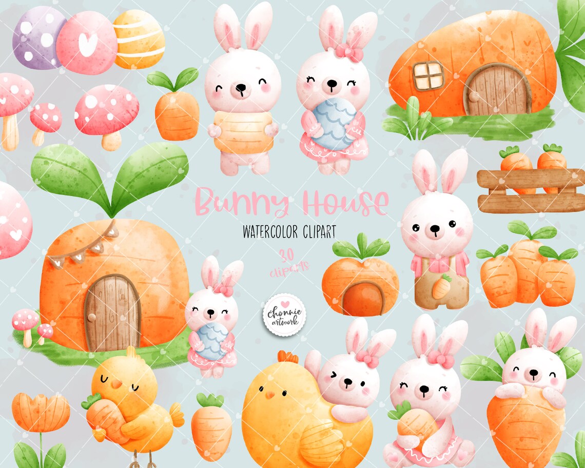 Easter Bunny House Clipart Easter Rabbit Clipart Rabbit - Etsy