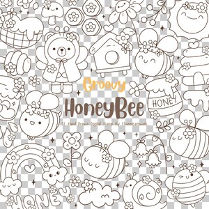 Groovy Honey Bee Digital Stamp | Retro Bee Doodle Coloring Page | Cute ...