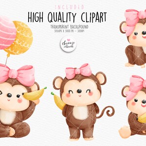 Baby Girl Monkey Clipart, Monkey Birthday Clipart,baby Shower Clipart ...