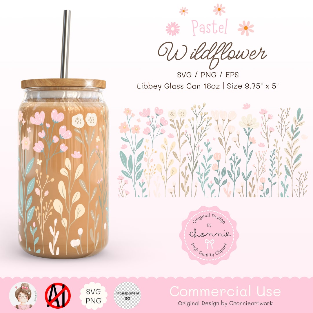 Pastel Dainty Wildflower Cup Wrap, Flowers Wrap, Daisy Cup Wrap ...