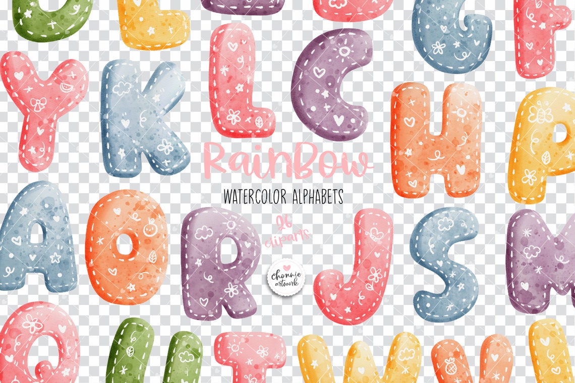 Rainbow Watercolor Alphabet Clipart Colorful Alphabet | Etsy