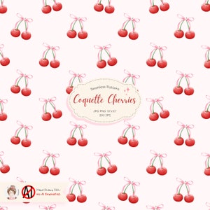 Pink Coquette Ribbon With Cherries Seamless Pattern, Coquette Cherries ...