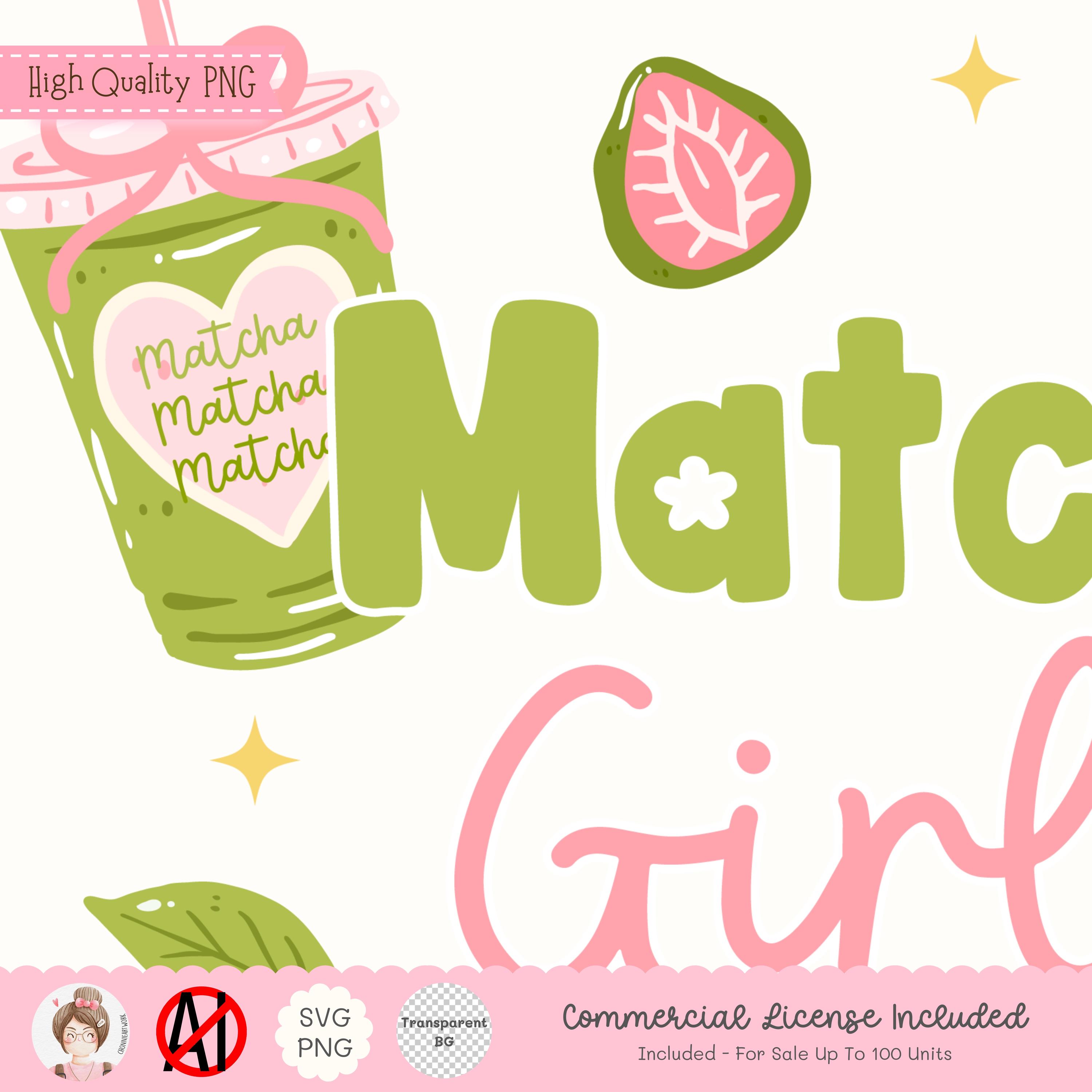 Matcha Girly SVG PNG, Kawaii Matcha Tea Cup Clipart, Pastel Green Pink ...