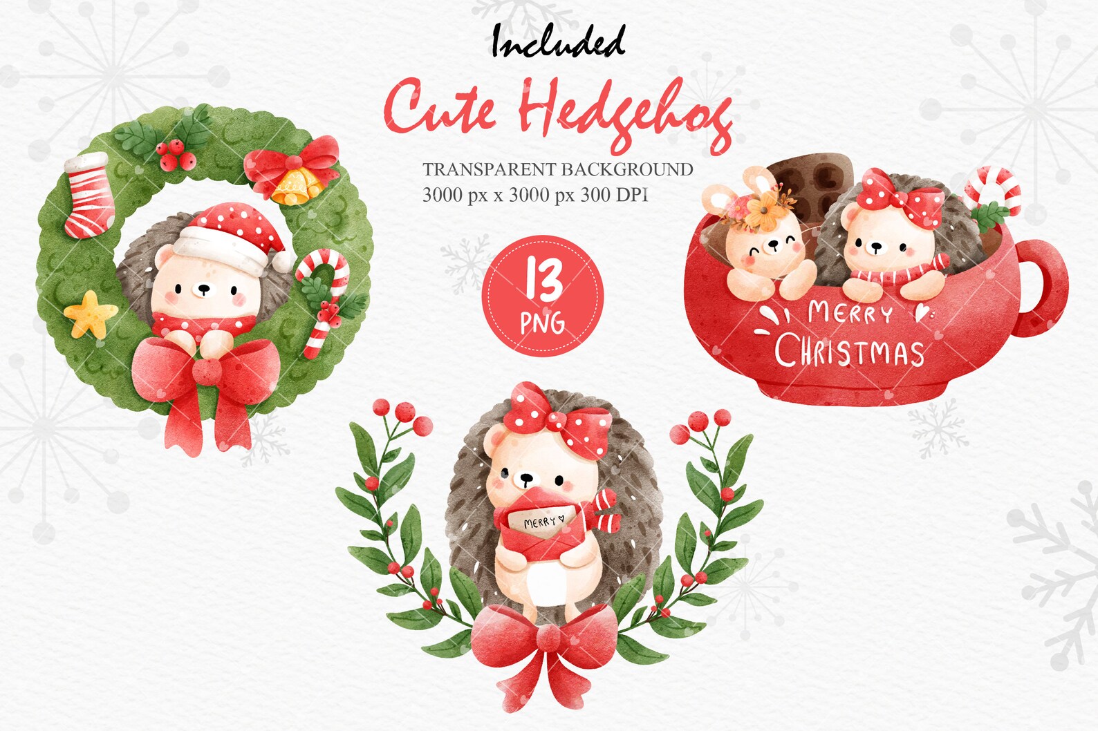Christmas Hedgehog Clipart Winter Hedgehog Clipart Christmas - Etsy