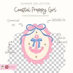 Coastal Preppy Girl Clipart Set, Summer Beach Elements, Coquette Girly ...