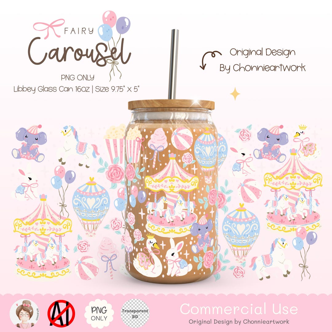 Pastel Carousel Glass Can Wrap, Pastel Carnival Cup Wrap, Summer ...