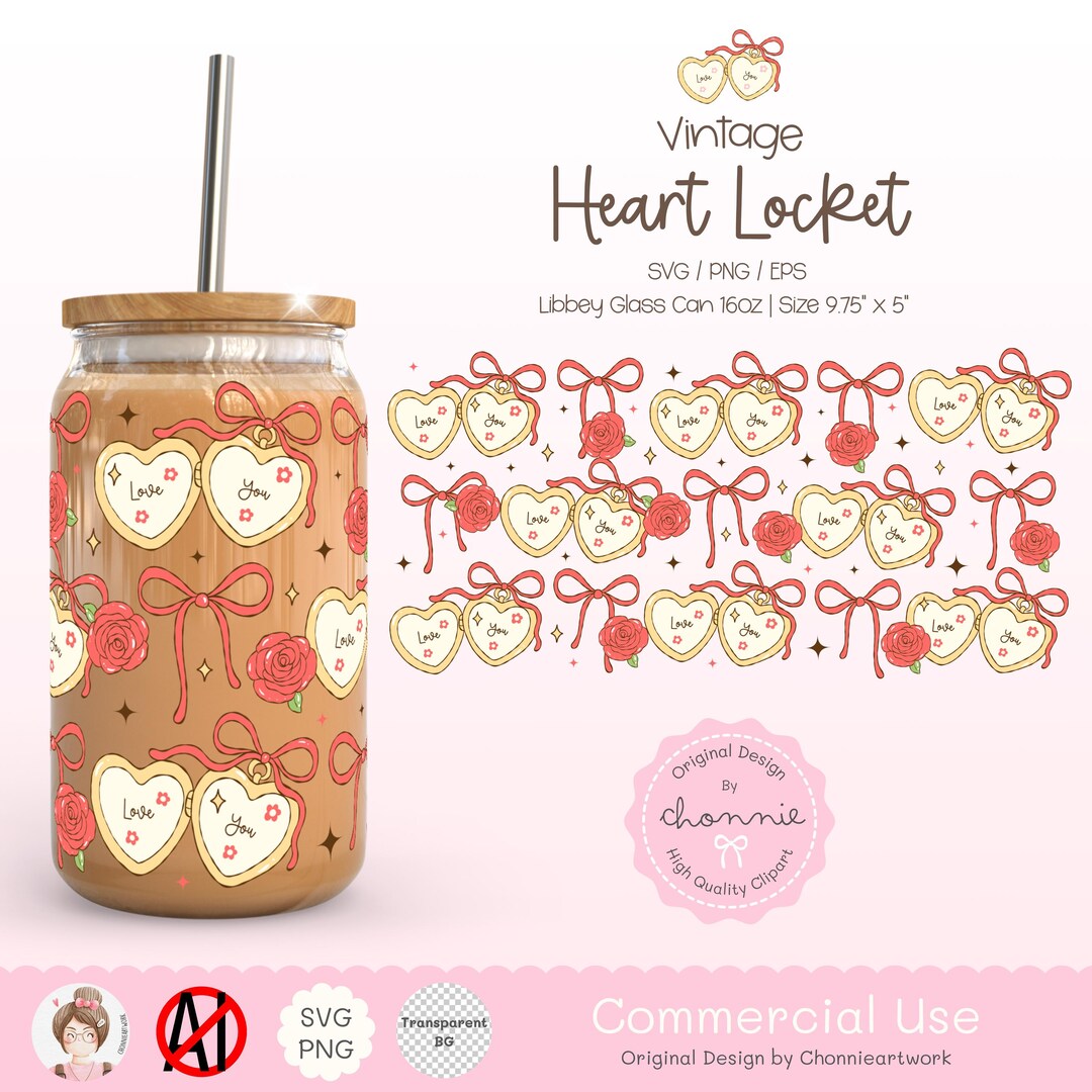 Heart Locket Wrap Libbey Glass Can Svg Png Vector Vintage Love Locket ...