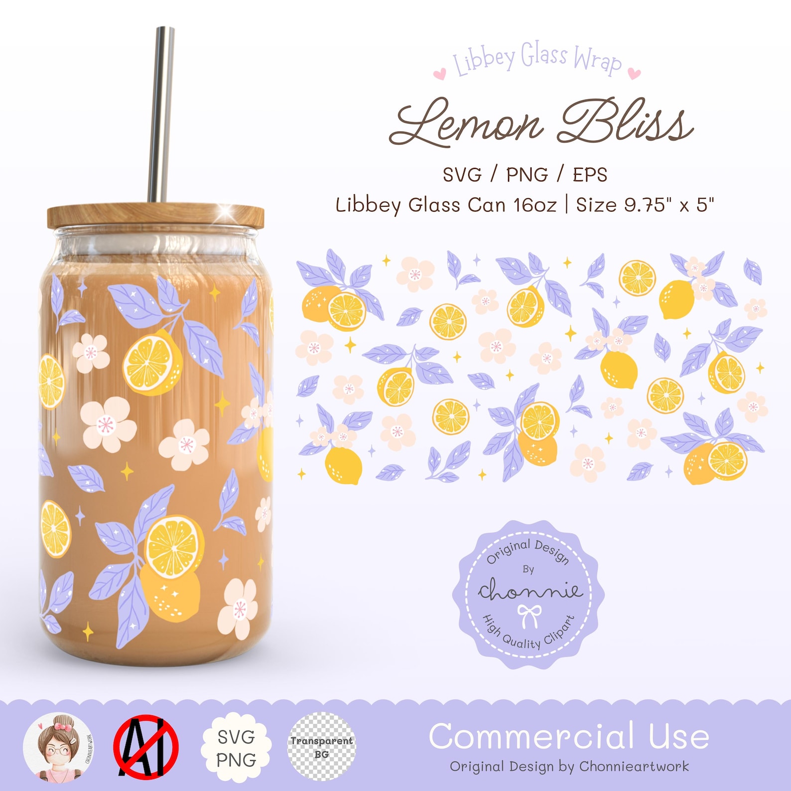 Lemon Glass Can Wrap, Citrus Cup Wrap, Pastel Lemon Cup Wrap, Lemon ...