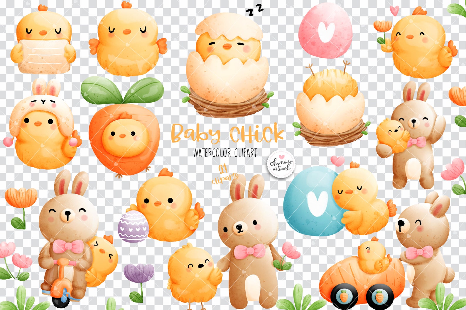 Baby Chicken Clipart Easter Chicken Clipart Rabbit Clipart | Etsy