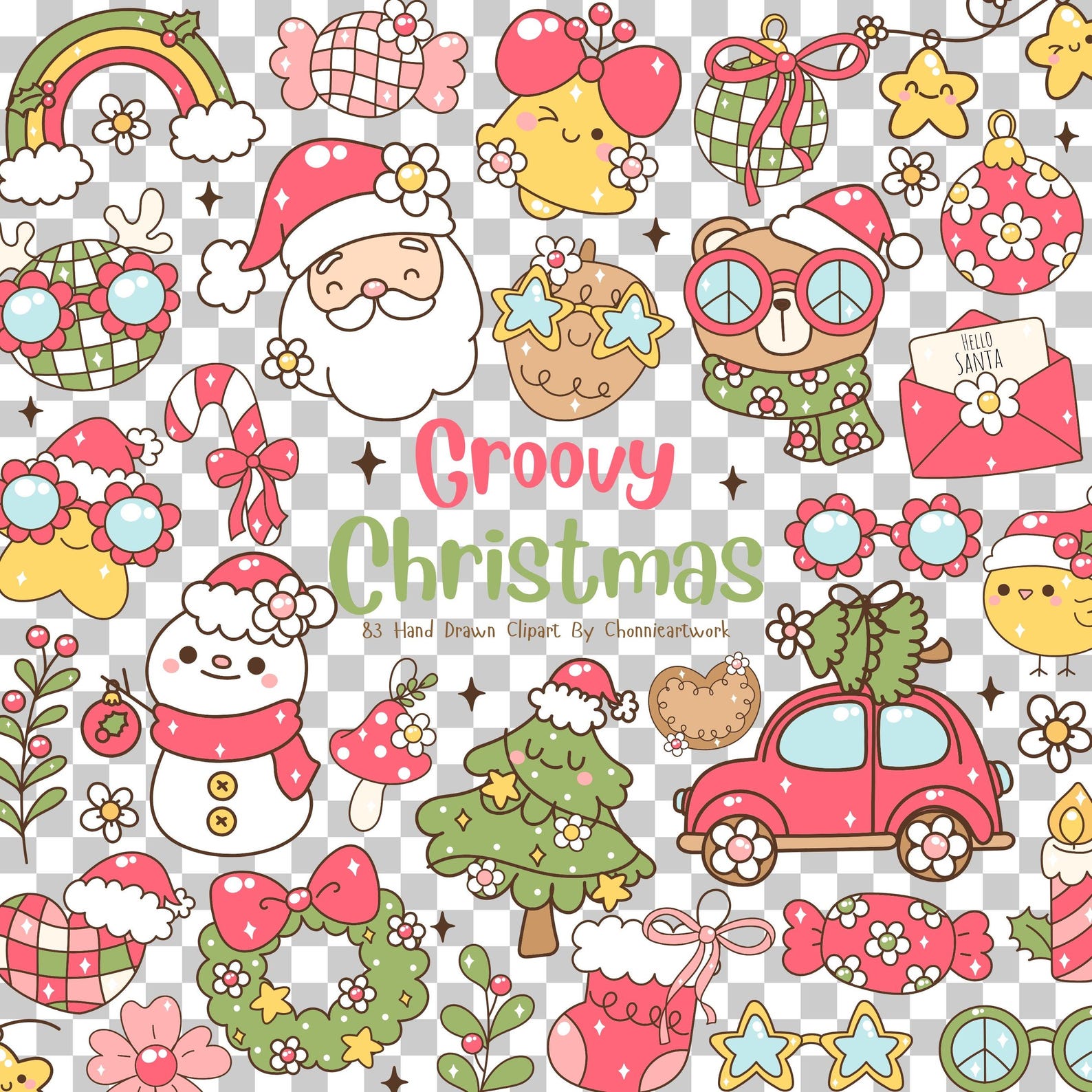 Groovy Christmas Clipart Retro Christmas Png Hippie Flower Png Floral ...