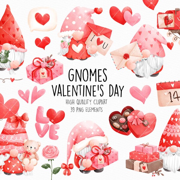 Valentine Gnome Watercolor - Etsy