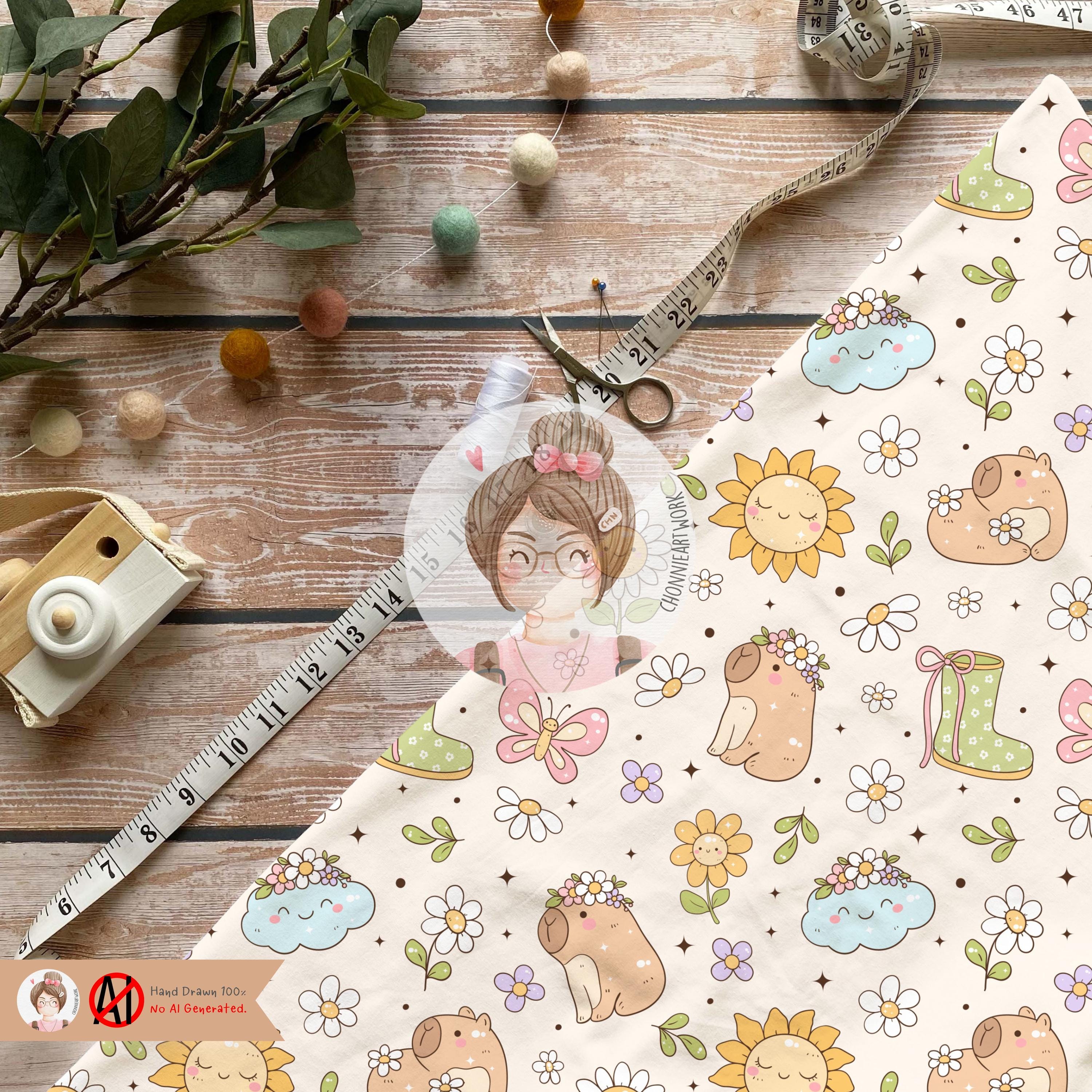 Groovy Spring Capybara Seamless Pattern, Vintage Capybara Animal ...