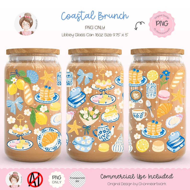 Coastal Brunch Glass Can Wrap,italian Summer Wrap, Cottagecore Brunch ...