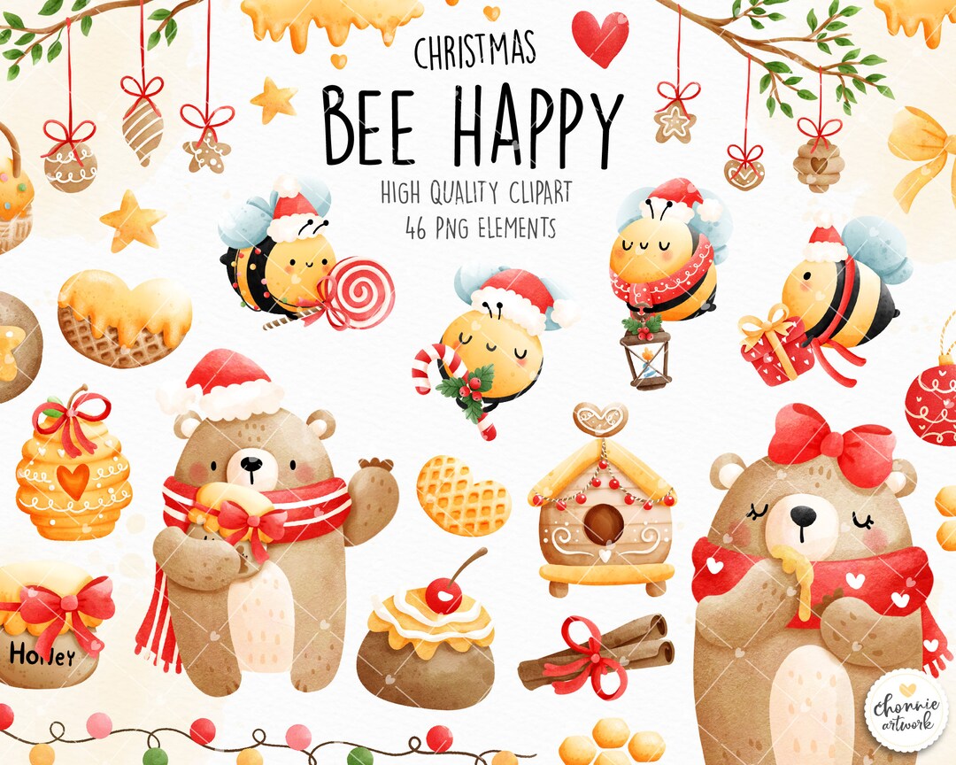 Christmas Clipart, Christmas Bee Clipart, Honey Bee Clipart, Bee ...