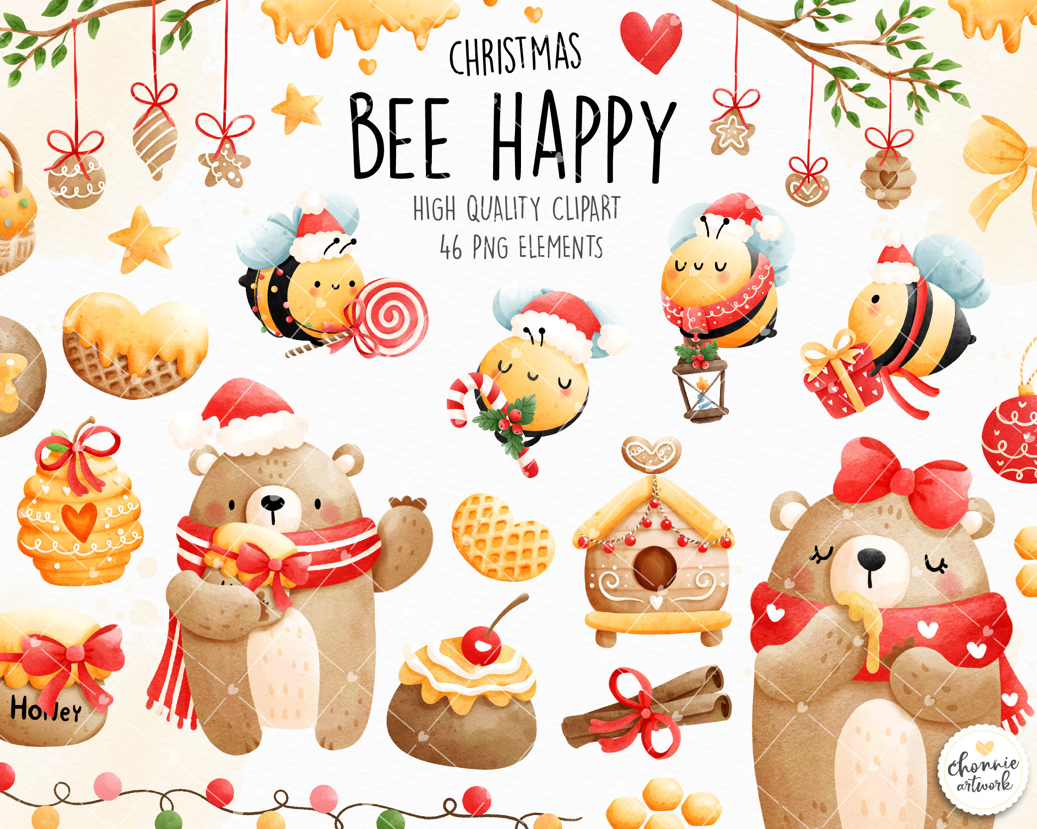 Christmas Clipart Christmas Bee Clipart Honey Bee Clipart - Etsy