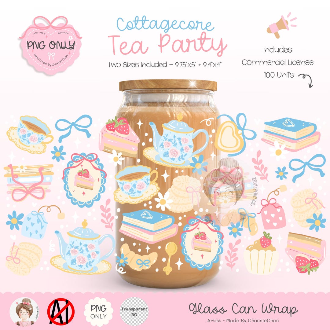 Cottagecore Tea Party Glass Can Wrap, Afternoon Tea Floral Cup Wrap ...