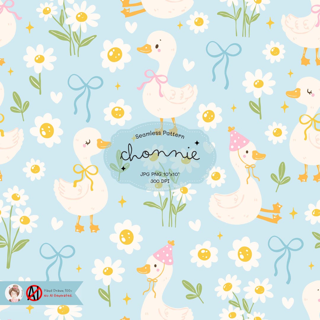 Cute Goose and Daisy Seamless Pattern Cute Girly Goose Repeating Goose ...