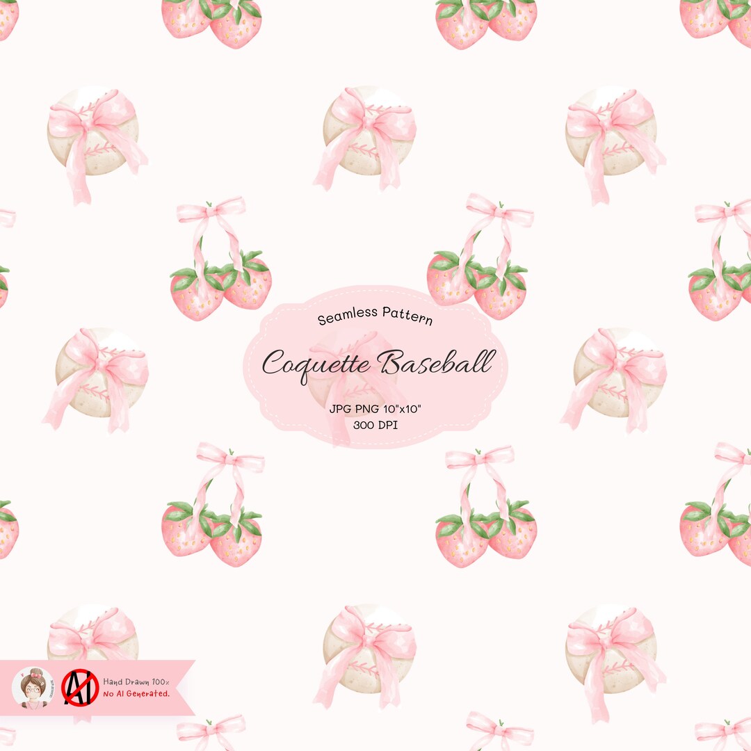 Pink Coquette Baseball Seamless Pattern, Baseball Seamless Pattern ...