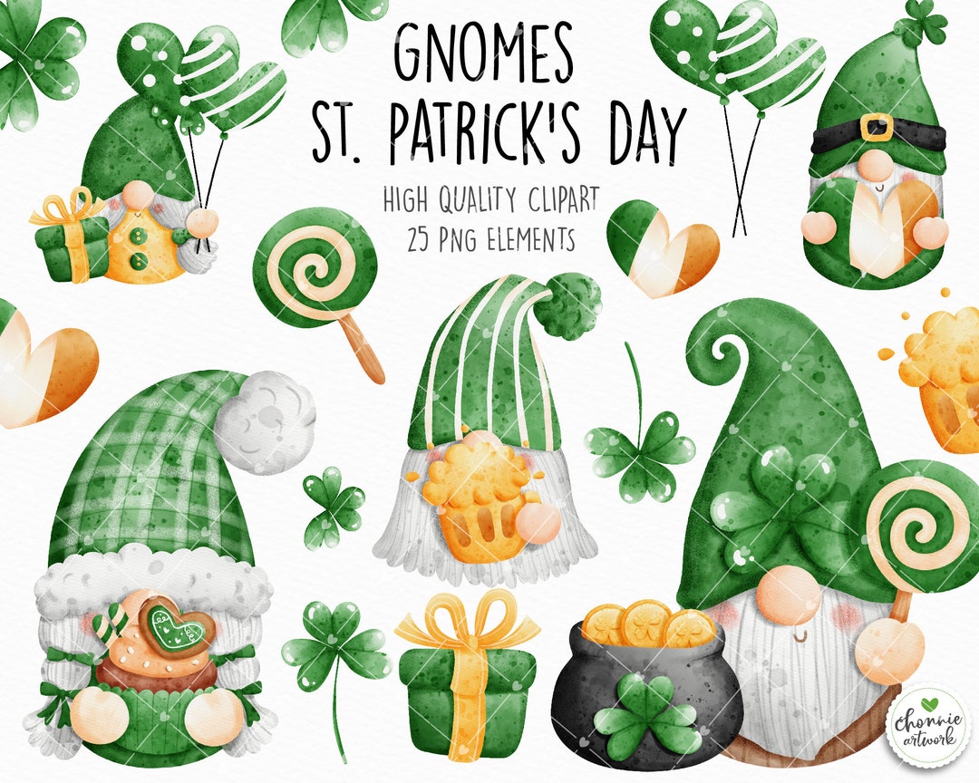 Watercolor St Patricks Gnomes Clipart, Gnome St Patrick Clipart, Gnome ...