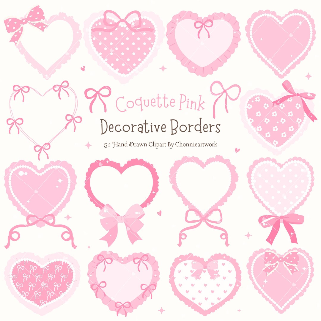 Whimsical Hand-drawn Valentine's Pink Ribbon Frame Clipart Set SVG PNG ...