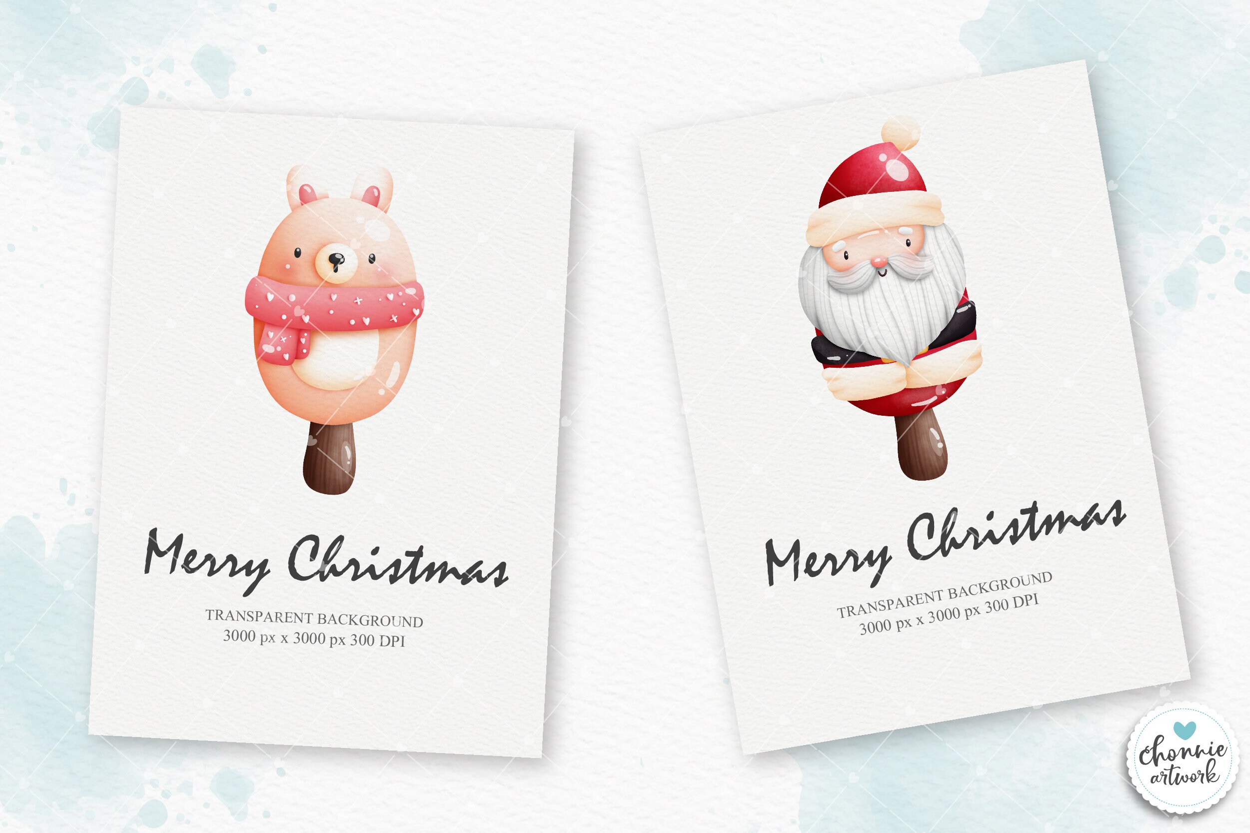 Watercolor Christmas Ice Cream Clipart Winter Animal Clipart - Etsy