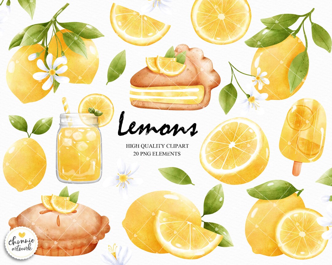 Watercolor Lemons Clipart, Summer Fruit Clipart, Fruit Clipart, Citrus ...