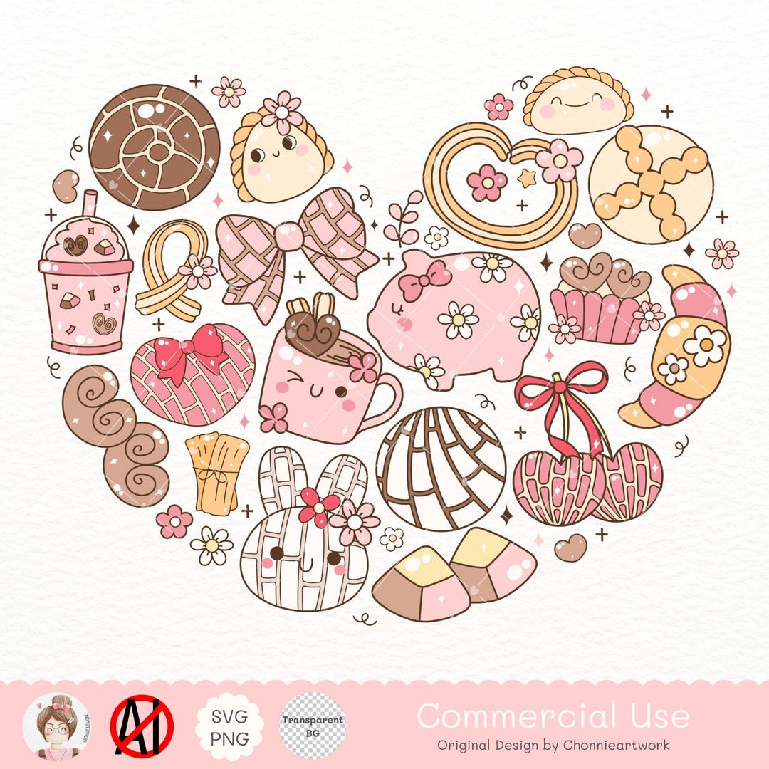 Mexican Pan Dulce Heart PNG | Pink Concha Girl Clipart | Mexican Sweet ...