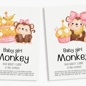 Baby Girl Monkey Clipart, Monkey Birthday Clipart,baby Shower Clipart ...