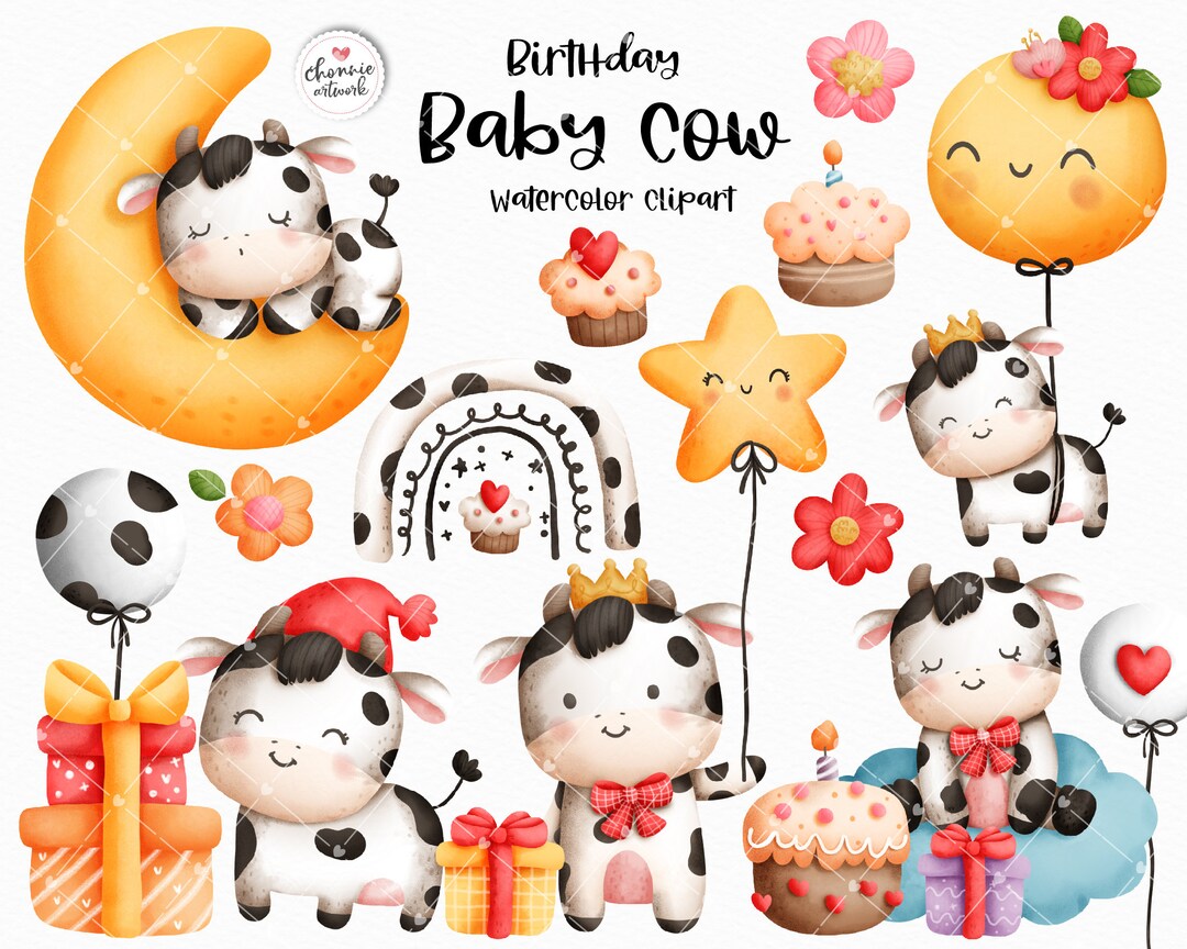 Baby Cow Birthday Clipart, Farm Birthday Clipart, Baby Cow Clipart ...