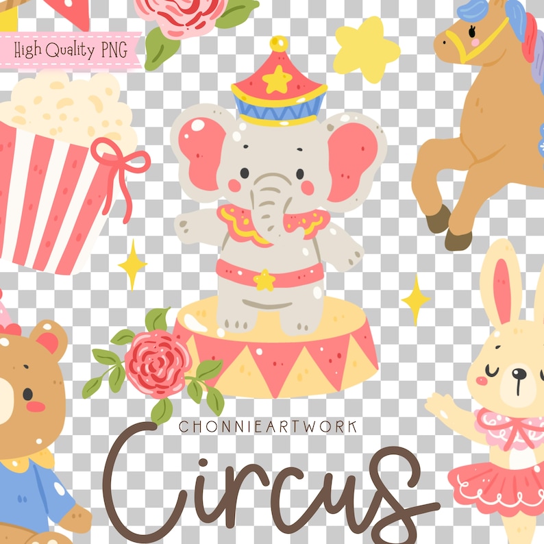 Circus Clipart Set, Cute Carnival Animal PNG, Summer Grily Carnival PNG ...