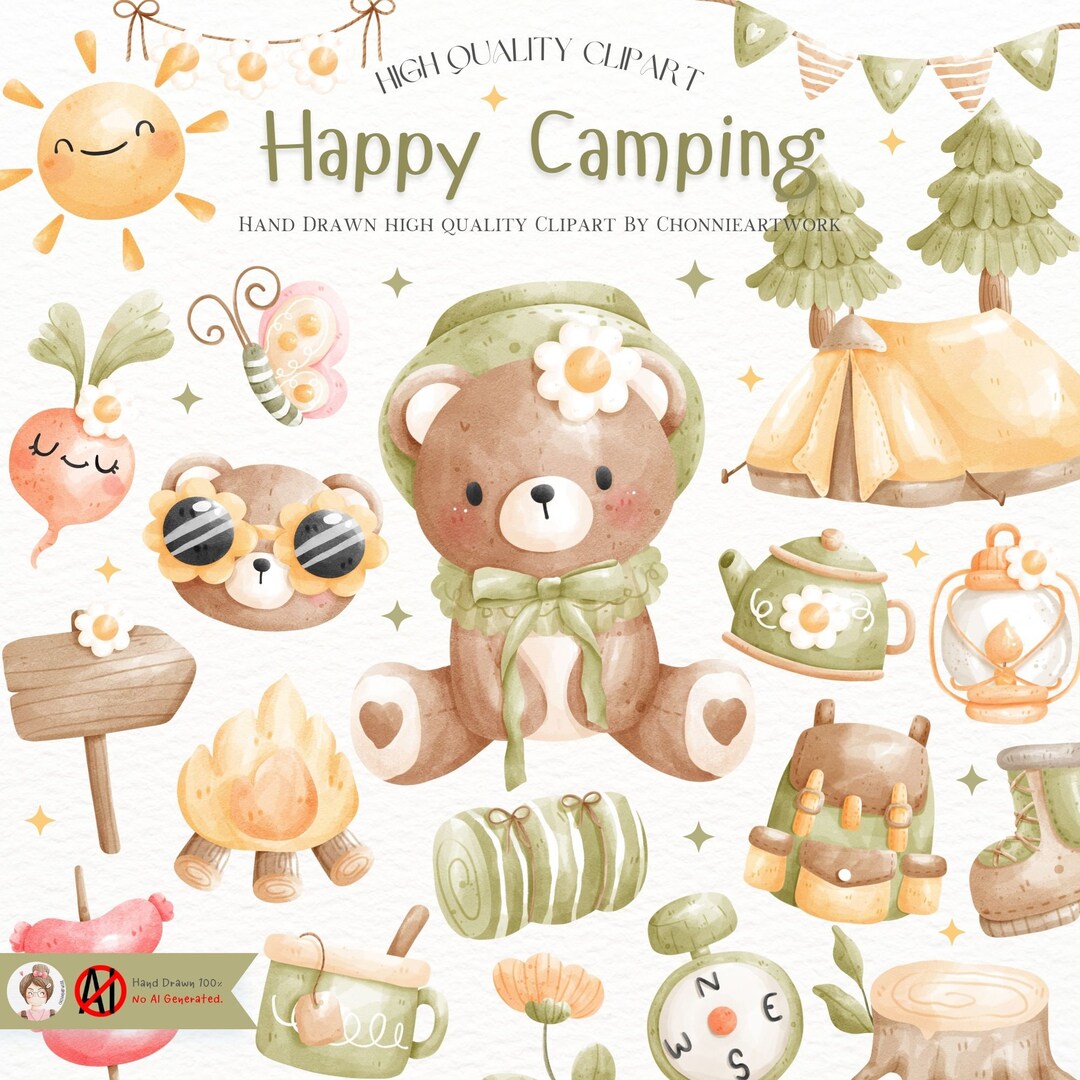 Camping Clipart, Summer Clipart, Camping Bear Clipart, Baby Shower ...