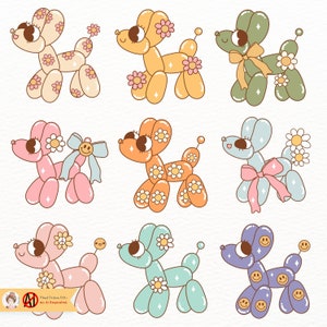 Groovy Balloon Clipart, Groovy Balloon Dog Clipart, Retro Summer ...