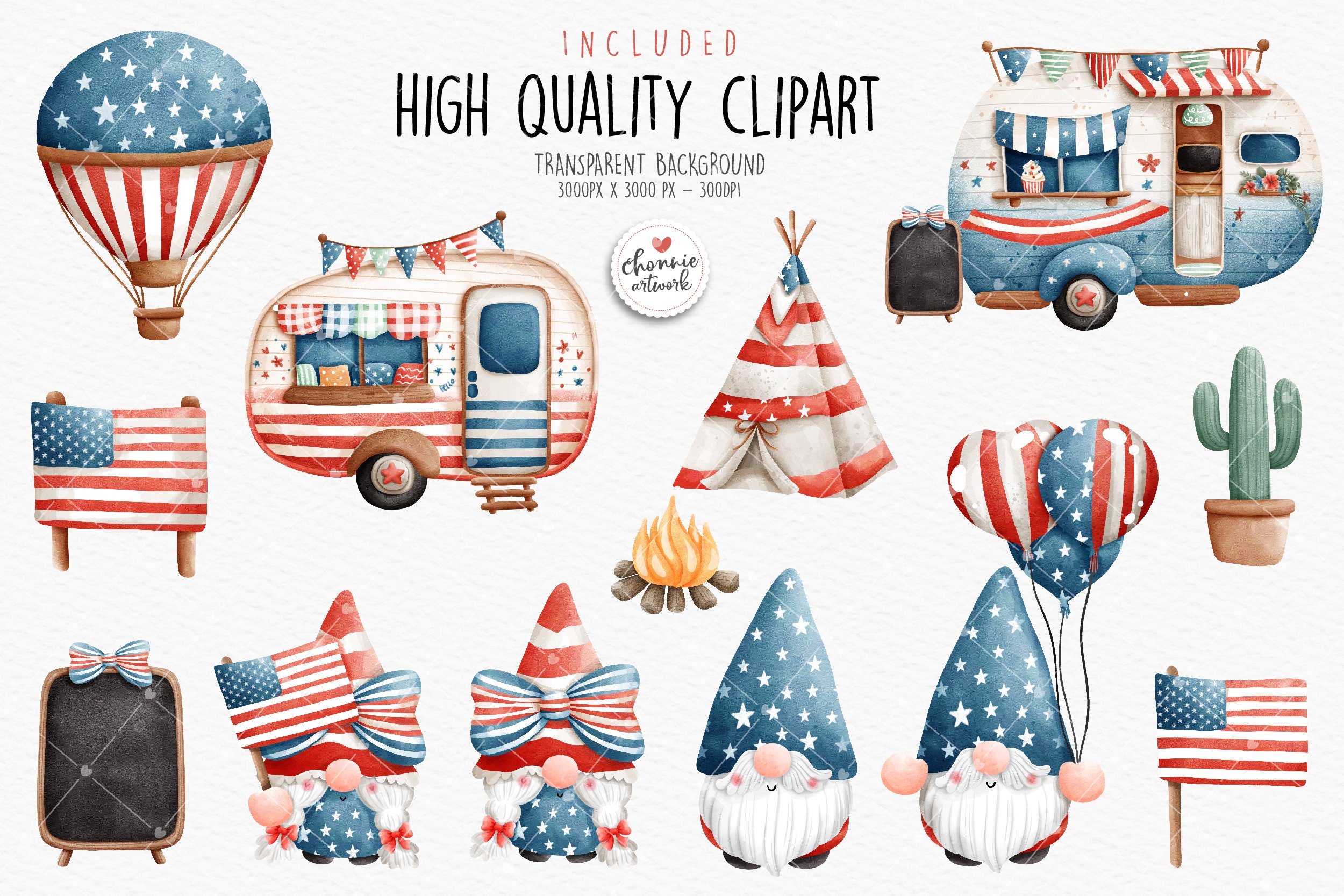 Watercolor 4th July Clipart Independence Day Clipart Camper - Etsy